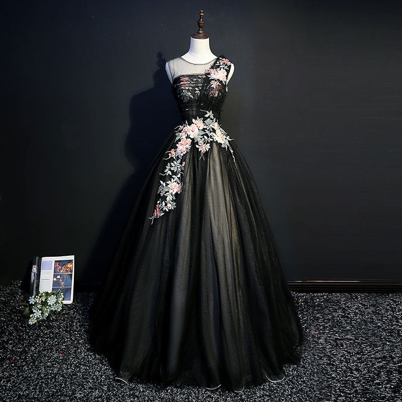 Black Prom Dress 2023 Illusion Neck Sleeveless Embroidery – DCdress